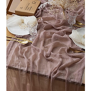 Vitalizart Cheesecloth Table Runner 10 Ft Gauze Boho Fabric Rustic Tan Cheese Cloth Table Runner for Wedding Bridal Shower Birthday Fall Thanskgiving Decoration 120 Inches
