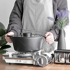 All Black Vulcan Kitchen Nonstick 4QT Stock Pot with Glass Lid, Healthy Cooking T-Coating Casserole, Soup Stew Dutch Oven, Induction Compatible Cookware, Made in Korea (24 cm Pot)
