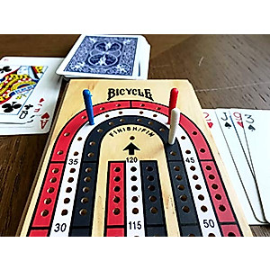 Bicycle 3-Track Color Coded Wooden Cribbage Board Games