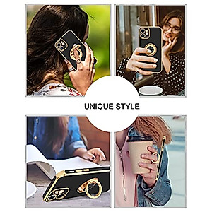 BENTOBEN iPhone 12 Case, Slim Lightweight 360° Ring Holder Kickstand Support Car Mount Shockproof Women Men Non-Slip Protective Case for iPhone 12 6.1", Black/Gold