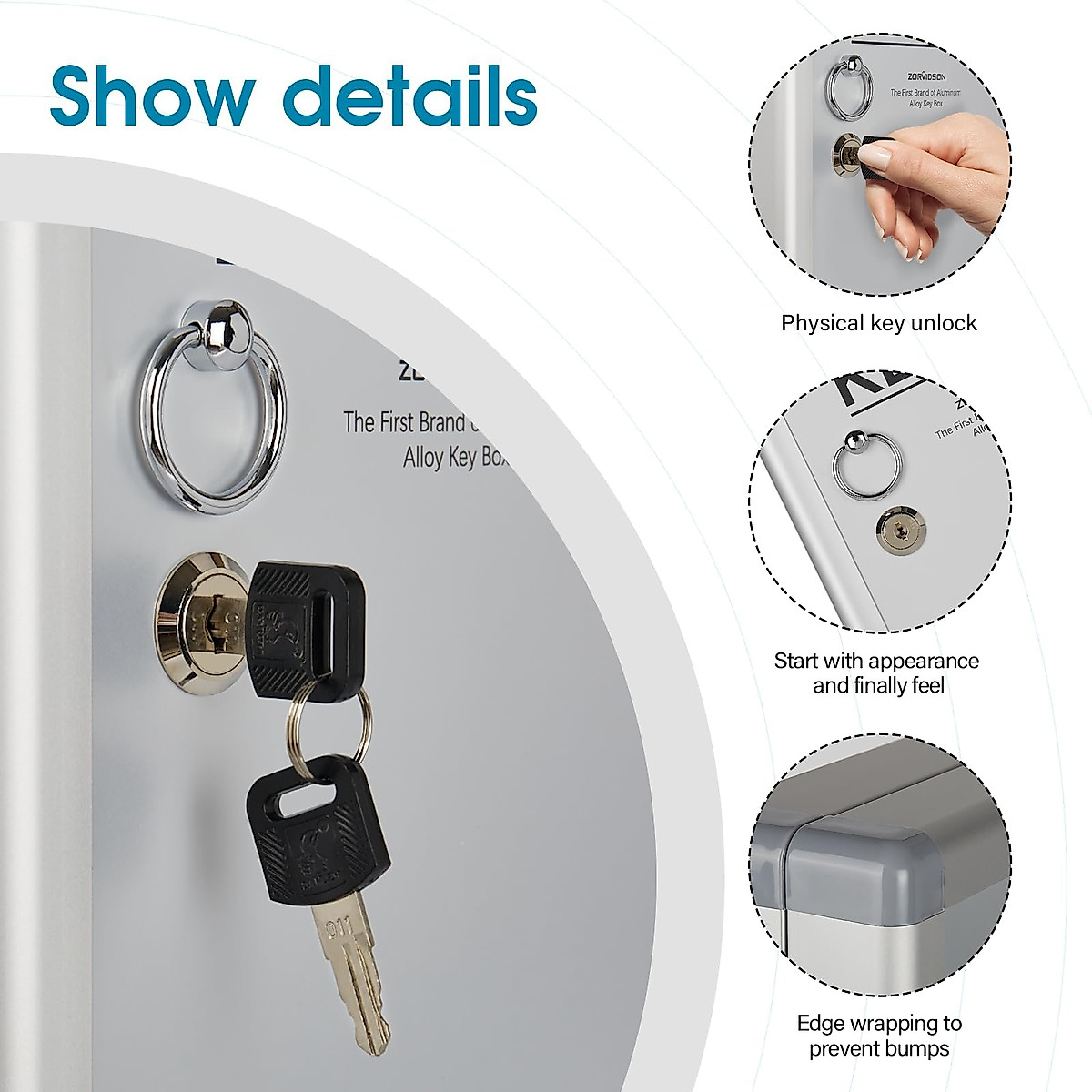 ZORVIDSON Key Lock Box Wall-Mounted,Key Cabinets 24 Key Hooks 8.45 * 2.55 * 13Inch Security Key Storage Box Locking Key Cabinet