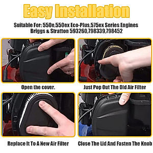 6 Pcs Air Filter for Briggs & Stratton 593260 798339 798452 4247 5432 5432K 550EX 09P702 093J02 Lawn Mower Air Filter Cleaner Filter