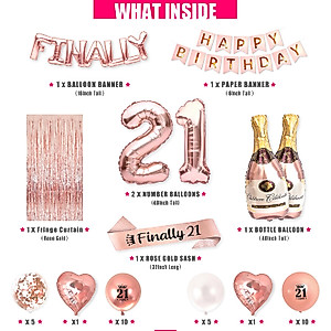 21st Birthday Party Decorations for Her Rose Gold Supplies Big Set with Birthday Banner and 21 BDay Digit Balloons for Women Including Latex and Confetti Balloons