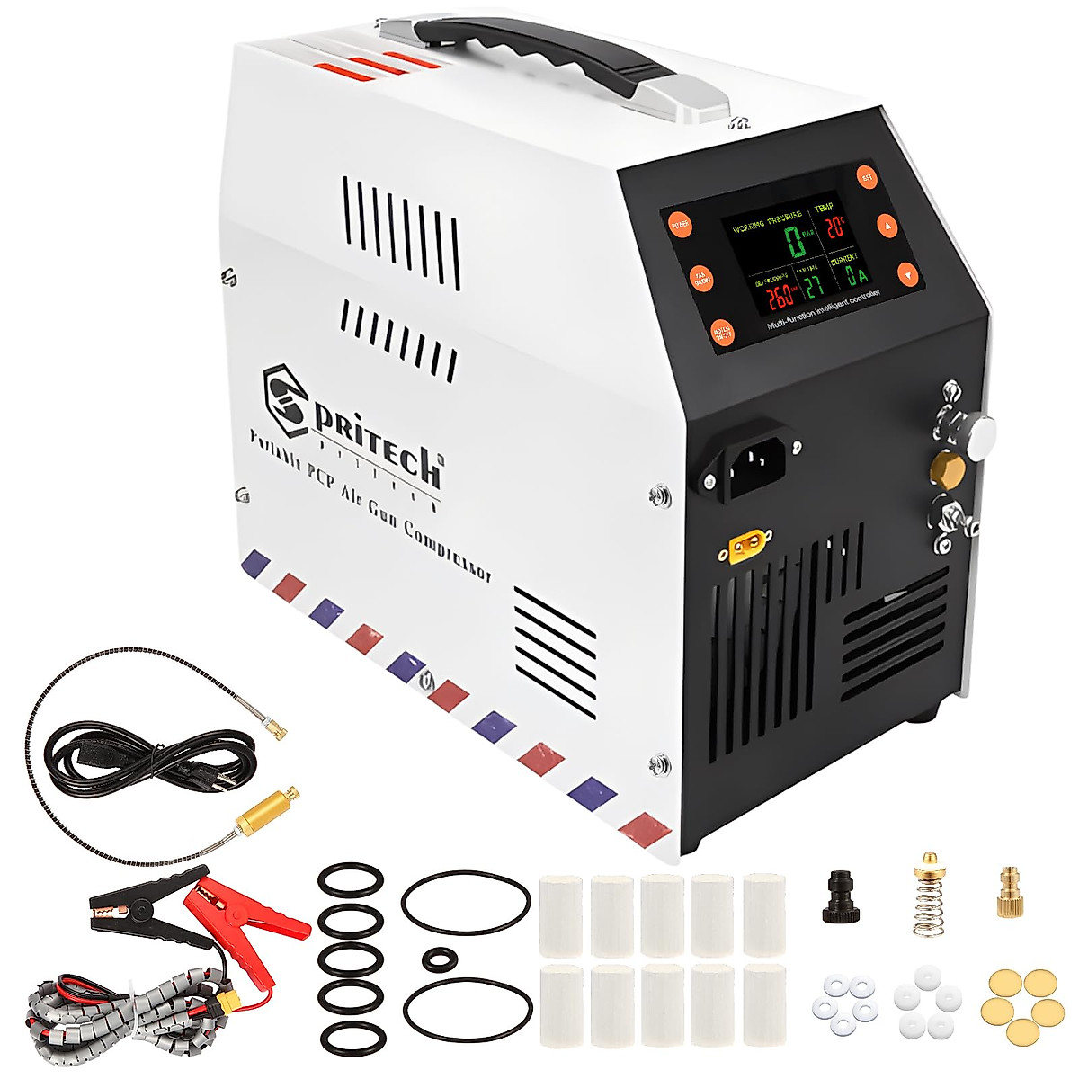 PCP Air Compressor,LCD Display Version Auto-shutoff 4500Psi/30Mpa Oil/Water-Free Set-pressure Paintball Tank Pump with Water/Oil Separator,Built-in Power Adapter