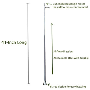 Stainless Steel 41" Extra Long Blow Poker for Large Fire Pit by One Piece Big Fire Stick, Safety Blow Tools