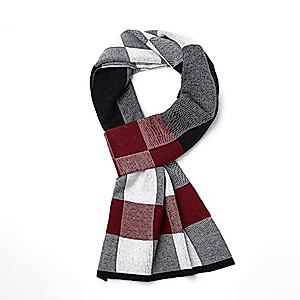 BMVMB Men Winter Cashmere Scarf Wool Soft Warm Knitted Plaid Scarves for Men (Black(Plaid))