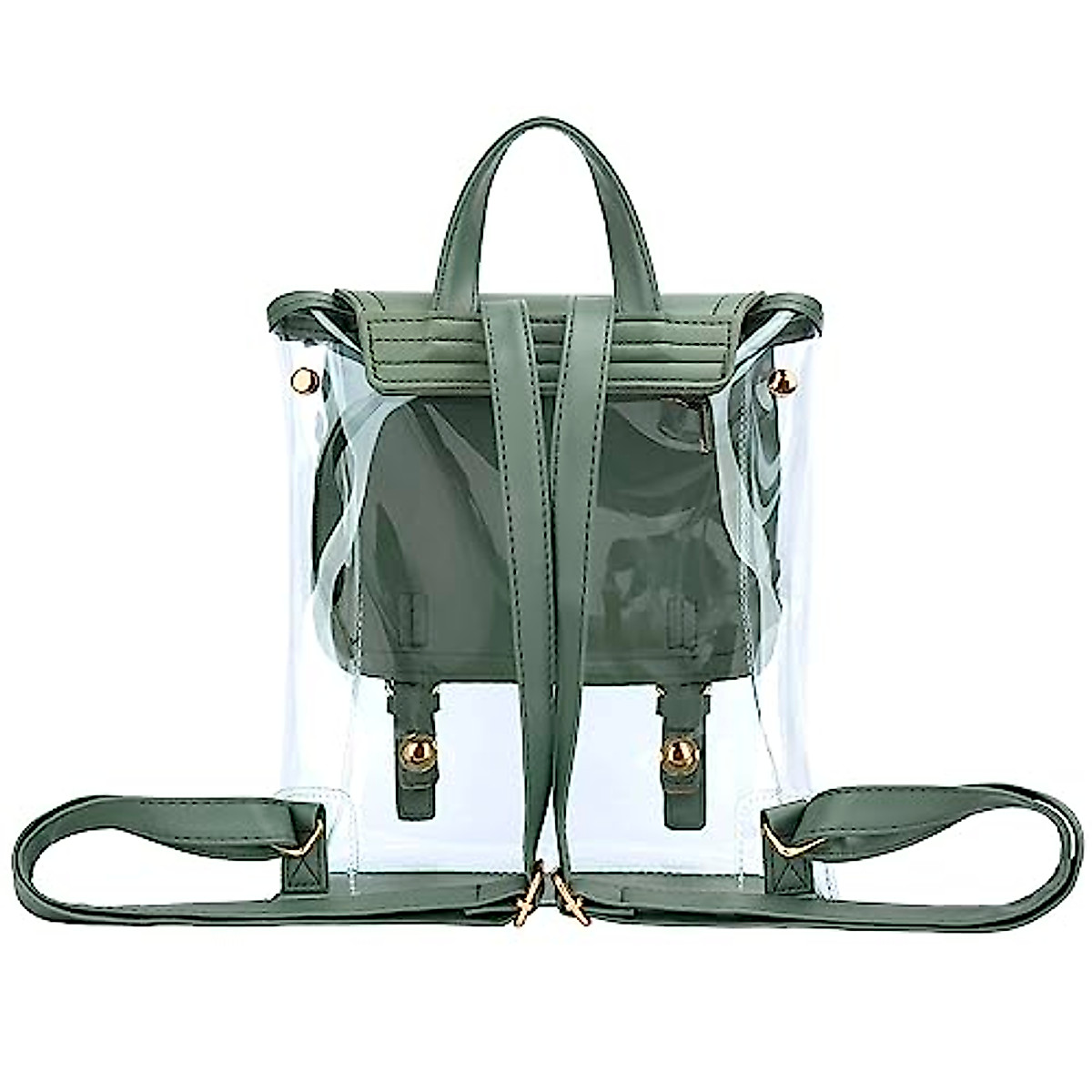 KKXIU Girls Fashion Clear Backpack Stadium Approved Bag Transparent See Through Bookbag Purse for Women and Ladies (Green)