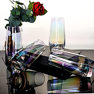 Swetwiny Colorful Highball Glasses, 18.5 Ounce Iridescent Glassware Set of 4 Lead-Free Crystal Glassware for Mixed Drinks, Juice, Cocktail, Gift Package (Colorful)