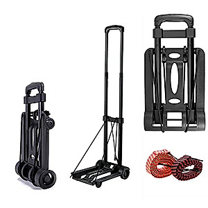 Minisize Folding Luggage Cart with 2 Wheels Lightweight Plastic Luggage Trolley Office Hand Truck for Shopping Travel Camping and School Use Trolley,L12.6 x W9 inch.Maximum Load 66Lbs