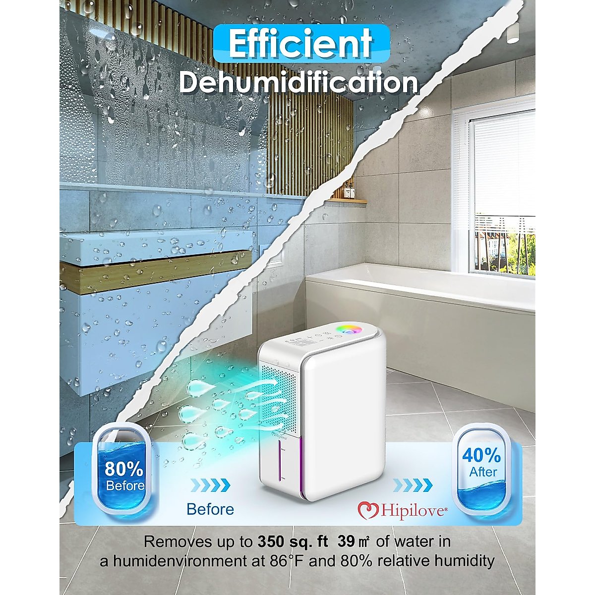 Dehumidifier and Humidifier Combo 2 in 1(350 Sq. Ft)for Bedroom with 7 Color Light, Quiet and Smart 35OZ Ultrasonic Cool Mist, 360°Nozzle Dehumidifier and Humidifiers Combo for Home|Bathroom|Basement