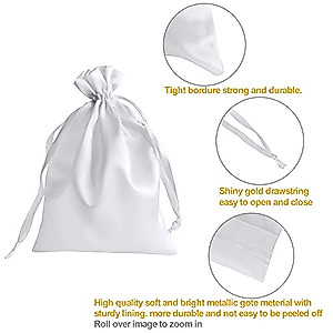 BEAVOING 60PCS Satin White Gift Bags, 4 x 6 Inches Jewelry Pouches Wedding Favor Drawstring Bags Baby Shower Christmas Gift Bags, Candy Bags with Thank You Tags
