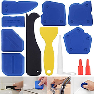 Caulking Tool, 12 Pieces Silicone Sealant Finishing Grout Tools Kit, Caulk Skirting Boards & Base Boards Replaceable Pads, for Bathroom Kitchen Sealing Hand Caulk Removal Tool (Blue)
