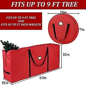 Christmas Tree Wreath Storage Bag, 2 Pack Container Bags Fits Up to 9 Foot Large Artificial Xmas Tree & 30" Holiday Garland Wreaths, 600D Waterproof Oxford Durable Handles & Sleek Zipper & Card Slot