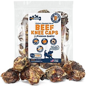 PUPDAWGS Single Ingredient Dog Bone Made in USA - Beef Knee Caps - 100% Natural Dog Bones for Aggressive Chewers - from USDA Inspected Beef - Hickory Smoked - Individually Wrapped (10 Piece Pack)