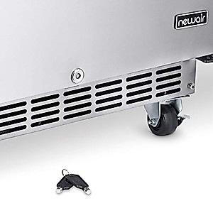 NewAir 24" Built-in 160 Can Outdoor Beverage Fridge in Weatherproof Stainless Steel with Auto-Closing Door and Easy Glide Casters. New Air Mini Fridge, Built-In or Freestanding Outdoor Fridge