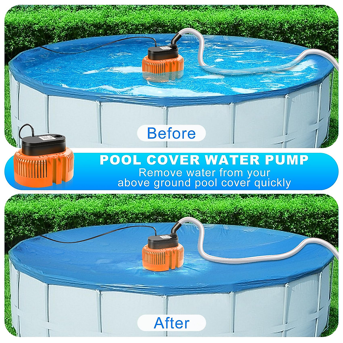 DeeprBetter Pool Cover Pump Above Ground, Submersible Water Pump| Sump Pump for Pool Draining, Submersible Pool Cover Water Removal Pump to Drain Pool Water, Pump Water Remover 850 GPH-Orange