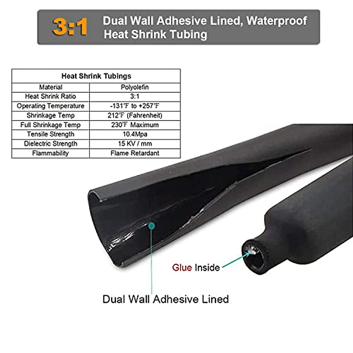 TKDMR 10pcs 1/0 AWG-3/8" Battery Lugs,Heavy Duty Wire Lugs,Ring Terminals,Battery Cable Ends,0 Guage terminals,Battery Terminal Connectors with 10pcs 3:1 Heat Shrink Tubing