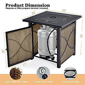 Tangkula 25-Inch Propane Fire Pit Table, Patiojoy 40,000 BTU Auto Ignition Gas Fire Table with Removable Lid, Fire Glass, Adjustable Flame, CSA Approved, Suitable for Patio, Balcony, Garden, Poolside
