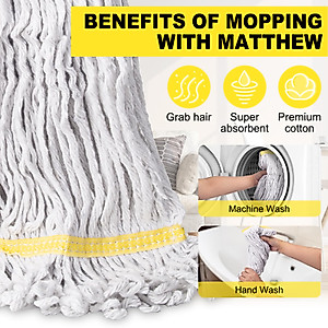KeFanta 3 Pack Heavy Duty Commercial Mop Head Replacement,Looped End String Cotton Mop Heads,Industrial Wet Mop Refill for Floor Cleaning