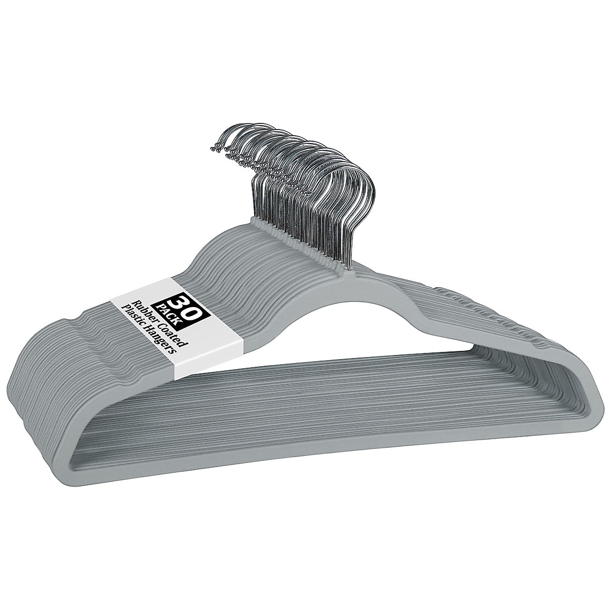 Plastic Hangers 30 Pack Rubber Coated Hangers, Non-Slip and Durable Hangers with Rubber Covering, Space Saving Keeping Closet Organized, Gray