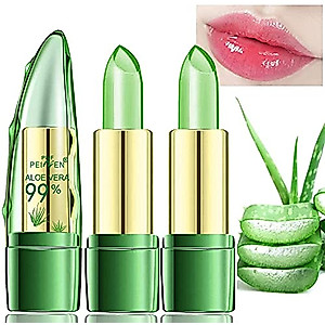 Amazfly 2 Pcs Aloe Vera Lipstick, Clear Jelly Lipsticks, Magic Temperature Color Change Lipstick Lip Blam Moisturizing Long Lasting Lip Makeup (2Pcs)