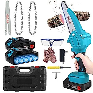 Mini Chainsaw Cordless 6 Inch Chain Saw Battery Powered with 2 Batteries 21V 2000mAh 2pc 6-inch Chains, Electric Chainsaw Handheld Portable for Wood Cutting Tree Trimming, Small Rechargeable Chain Saw