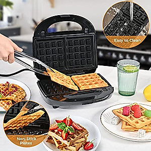 3 in 1 Sandwich Maker, Portable Waffle Iron Maker, Electric Panini Press with Removable Non-Stick Plates LED Indicator Lights, Cool Touch Handle for Breakfast Toaster, Grilled Cheese Bacon and Steak