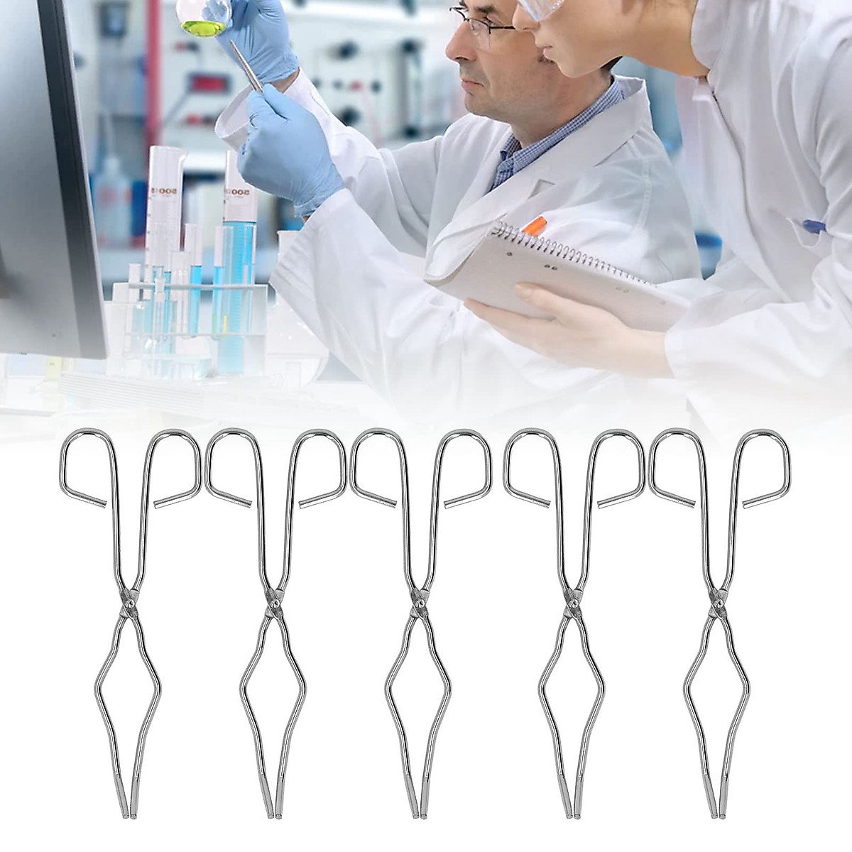 5Pcs Crucible Tongs, Stainless Steel Clamp Pliers Holder Casting Tool Lab Tongs Professional Grade for Metal Casting Gold Melting for Laboratory Industry