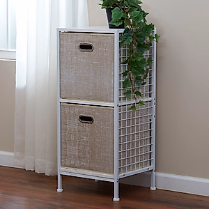 Household Essentials Fabric Storage Bins 2 Piece Set, Strong Poly-Woven Fabric, Sturdy Chipboard Sides, Grommet Front Handle, Stackable and Foldable, Classic Design, Tan Mix