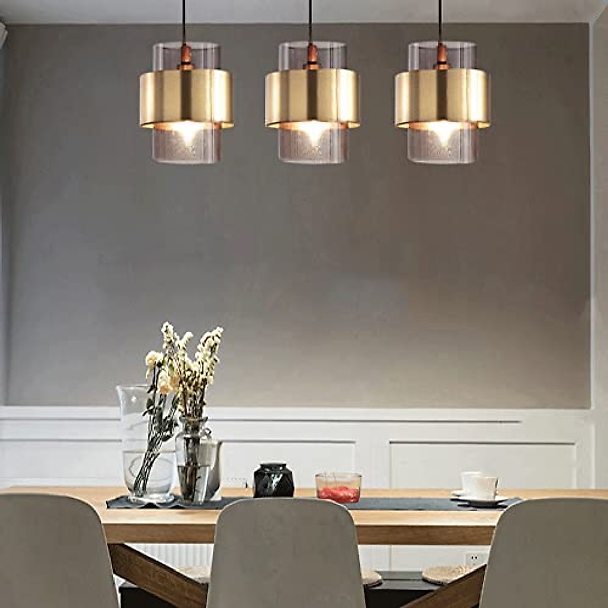 DULAB Nordic Mini Hanging Chandelier Lamp, Glass Pendant Light Fixtuers Modern Gold Drop Ceiling Lamp, Bedroom Bedside Restaurant Cafe Bar Suspension Lighting Fitting, E27/E26 Socket Suspension Lights