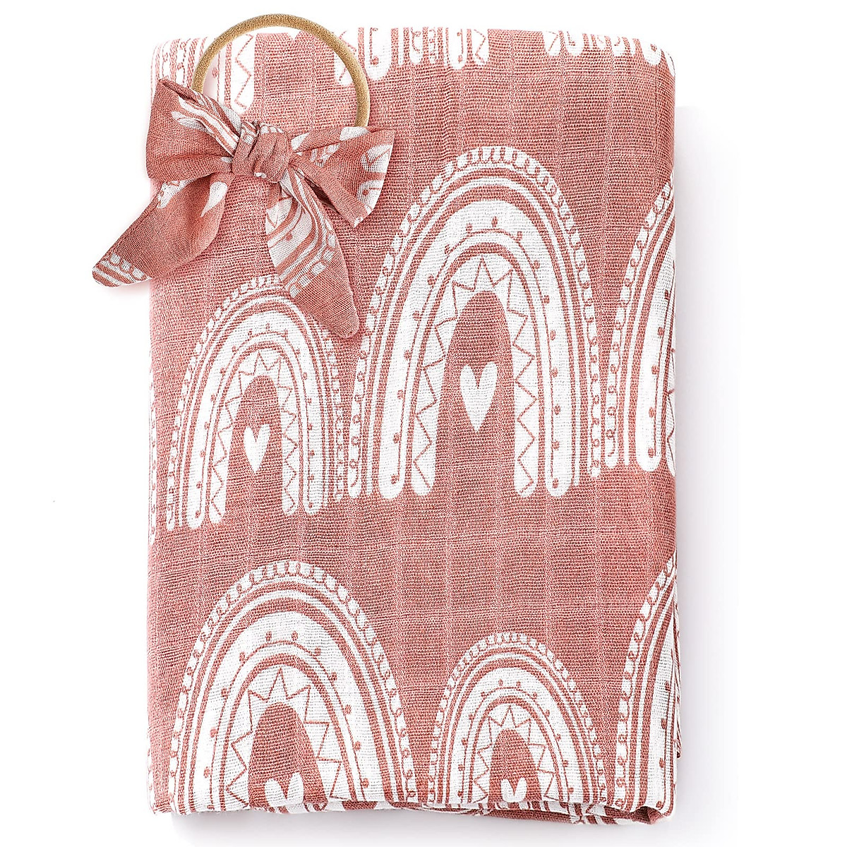Baby Muslin Swaddle Blanket with Headbands Soft Unisex Cotton for Boys Girls Baby Swaddle Blanket Newborn Boho Rainbow Earthy Solid Color