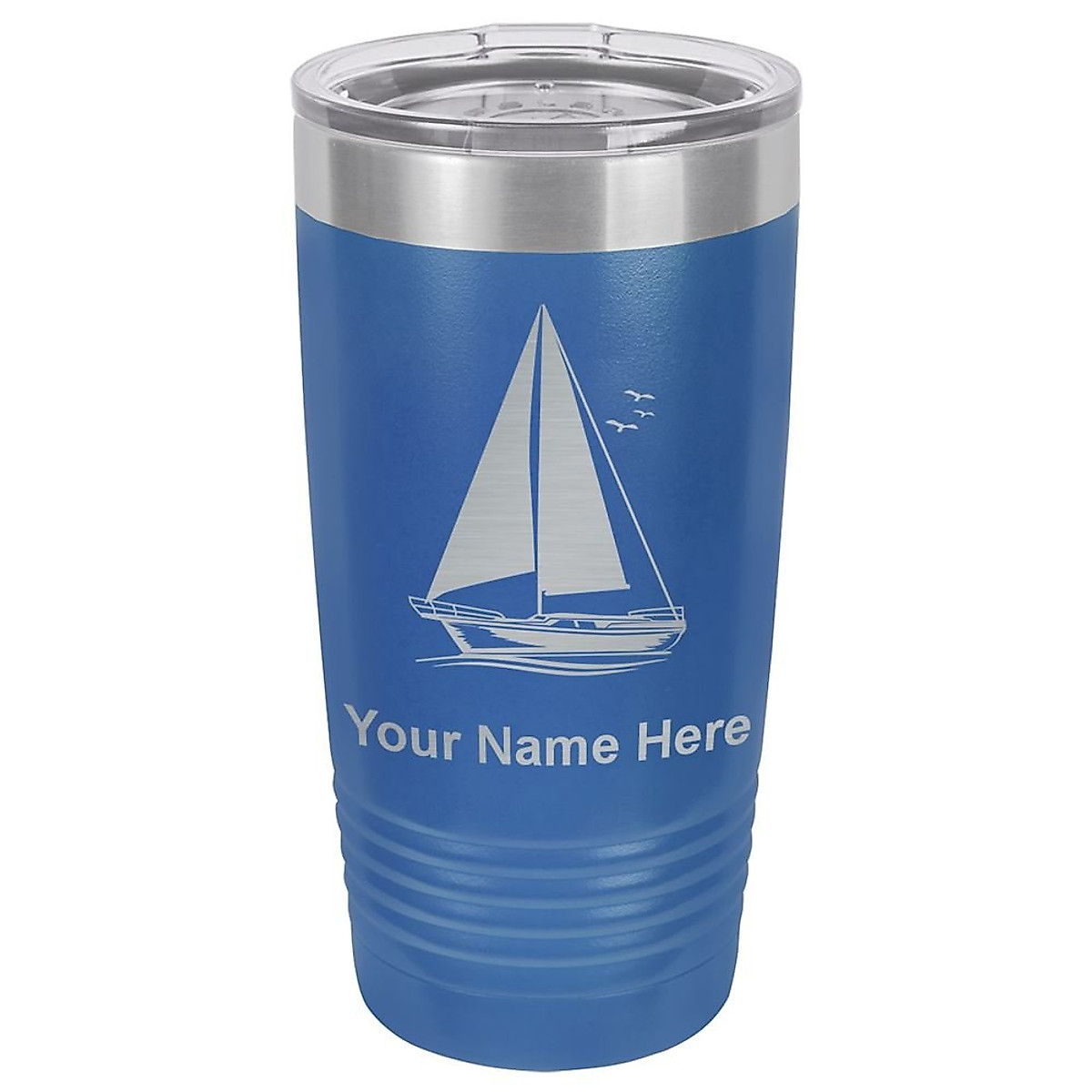LaserGram 20oz Vacuum Insulated Tumbler Mug, Sailboat, Personalized Engraving Included (Dark Blue)