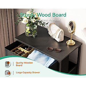 AODK Dresser for Bedroom with 4 Storage Drawers, Small Dresser Chest of Drawers Fabric Dresser with Sturdy Steel Frame, Black