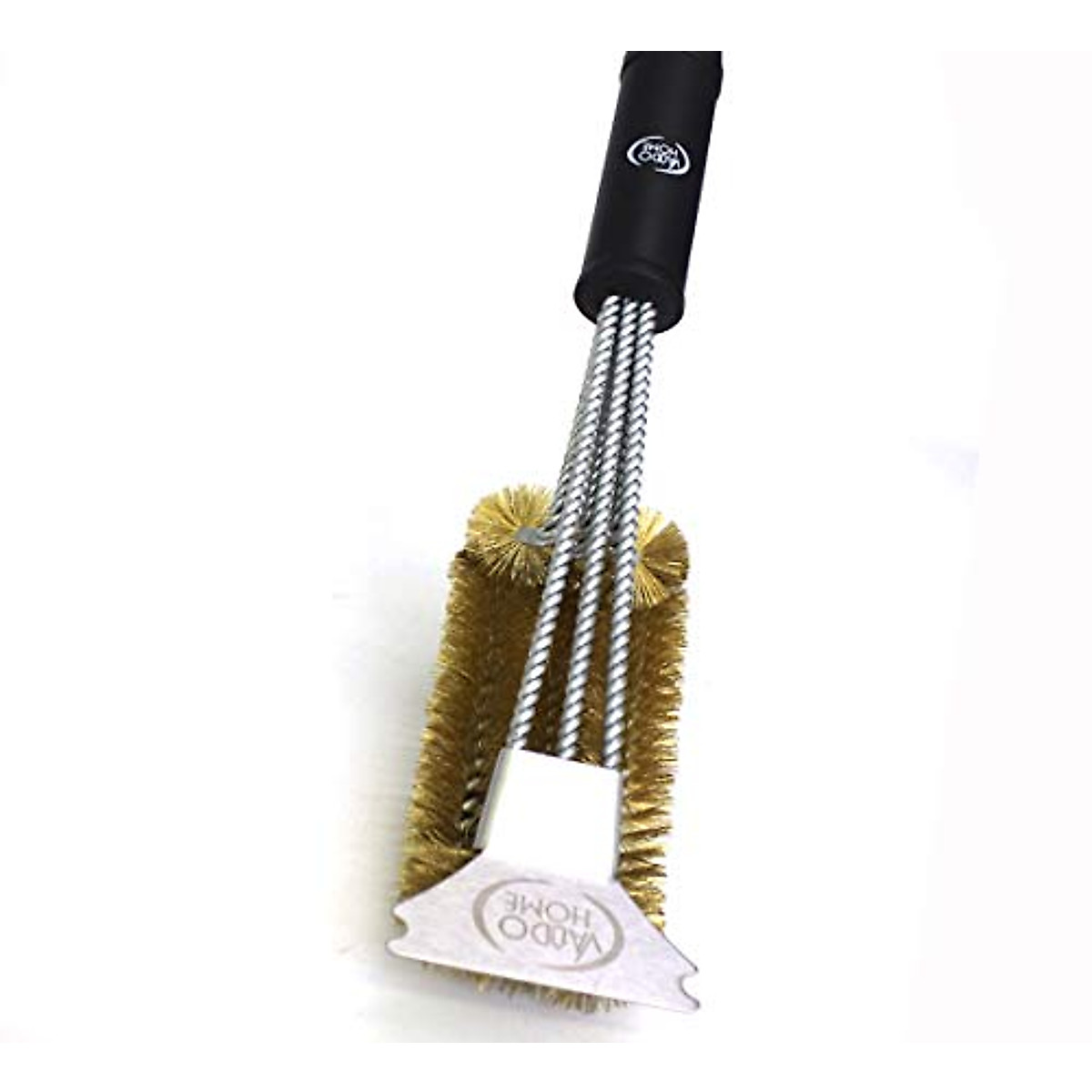 Heavy Duty BBQ Grill Brass Cleaning Brush with Built in Scraper - Large Triple - Headed Great for All Smoker Grill Grates Especially Gentle Delicate for Ceramic Griddles for Porcelain Grill Grate Gri