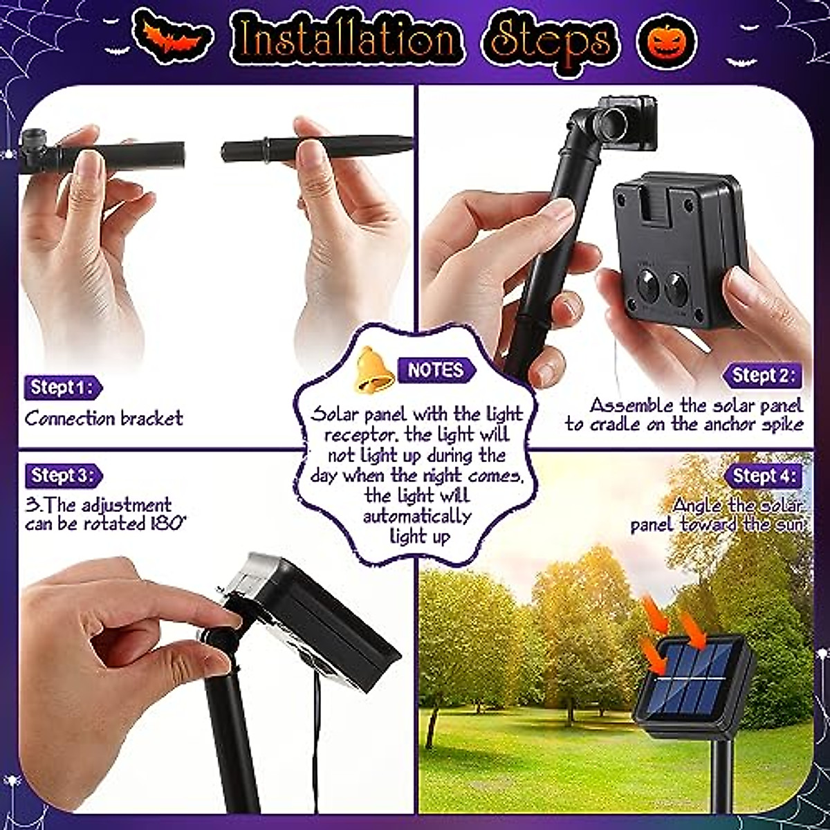 Enhon Halloween Lights, 26 FT 40LED Solar Halloween Pumpkin Bat Ghost Spider Lights for Decoration, IP44 Waterproof Lights with 8 Modes for Garden(Orange, Cool White, Purple, Dark Purple,1 Pc)