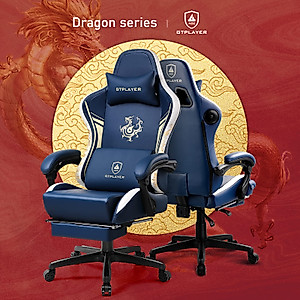 GTPLAYER Gaming Chair with Bluetooth Speakers and Footrest, Dragon Series Video Game Chair ，Heavy Duty, Ergonomic, Esports Computer Office Chair Blue (Royal Blue)