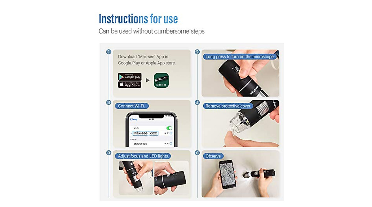 Wireless Digital Microscope, Skybasic 50X-1000X Magnification WiFi ...