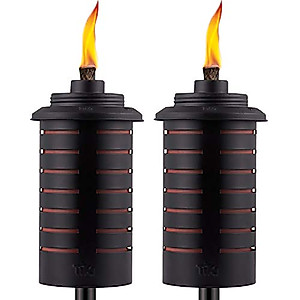 TIKI Brand Easy Install 65 Inch TIKI Torch, Outdoor Decorative Lighting for Lawn Patio Backyard, Metal Black and Orange, 2 - Pack