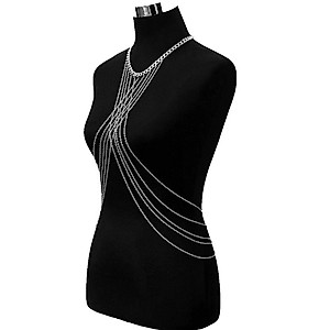 Bomine Harness Silver Body Chain Bra Crossover Sexy Body Jewelry Bikini Chains Necklace for Women and Girls (Silver)