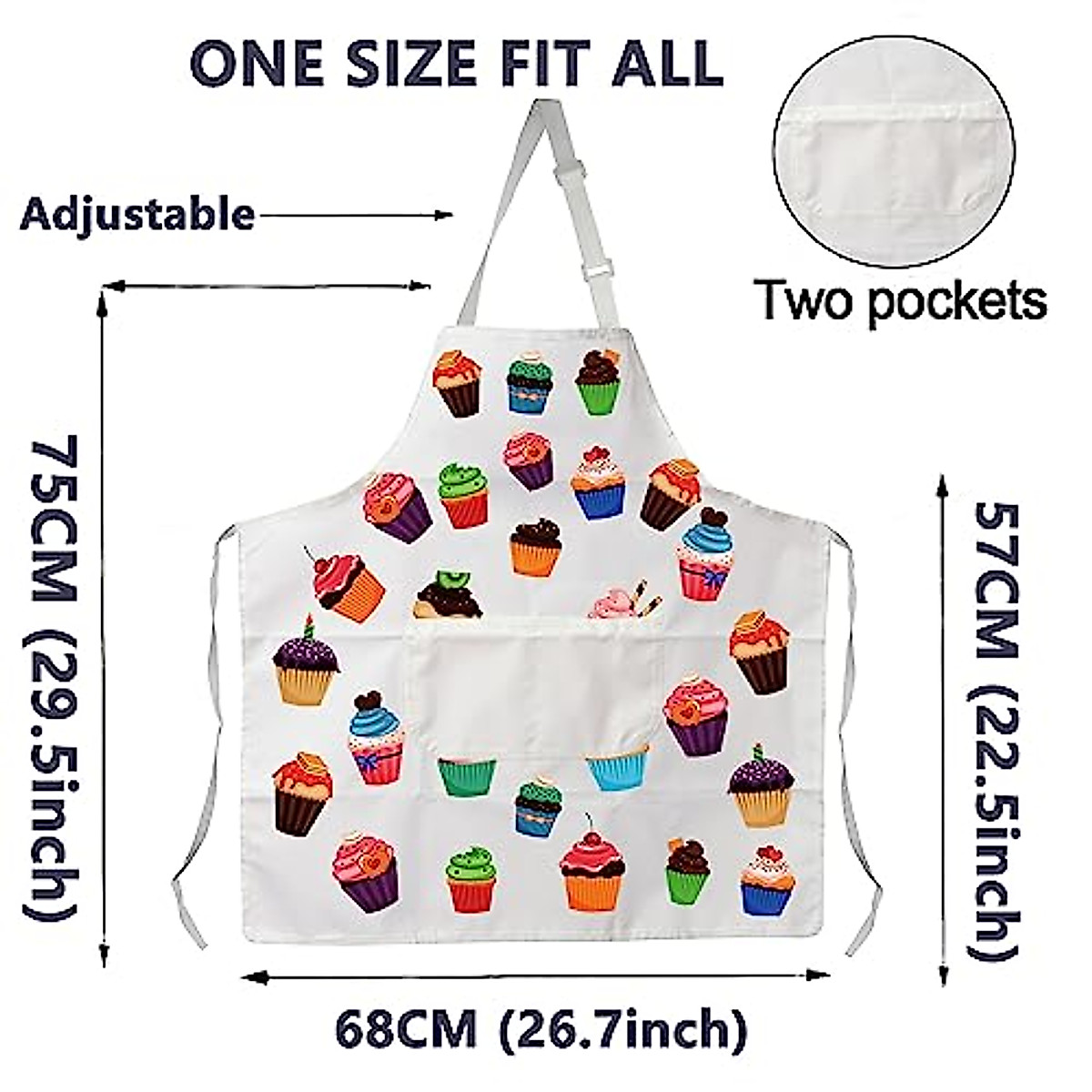 Cake Apron With 2 Pockets Cooking Baking Aprons for Women Kitchen Chef Aprons Cute Cupcake Aprons Gifts for Bake Lover Apron (Cake Apron)