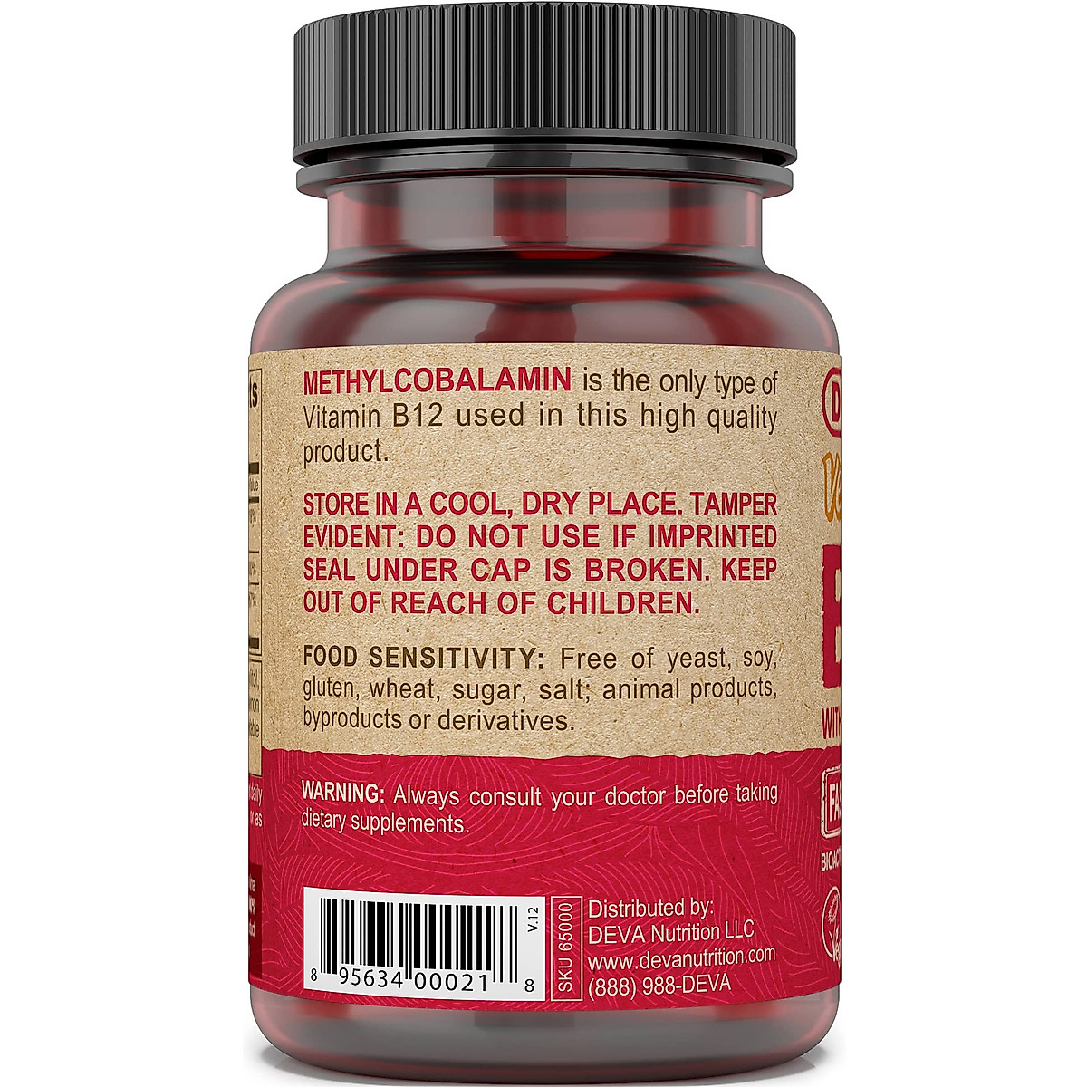 DEVA Vegan Vitamin B12 Fast Dissolve Supplement - Once-Per-Day Complex with 1000 Mcg Methylcobalamin B12, Folic Acid, B6 - Lemon Flavor - 90 Dissolvable Tablets, 2-Pack