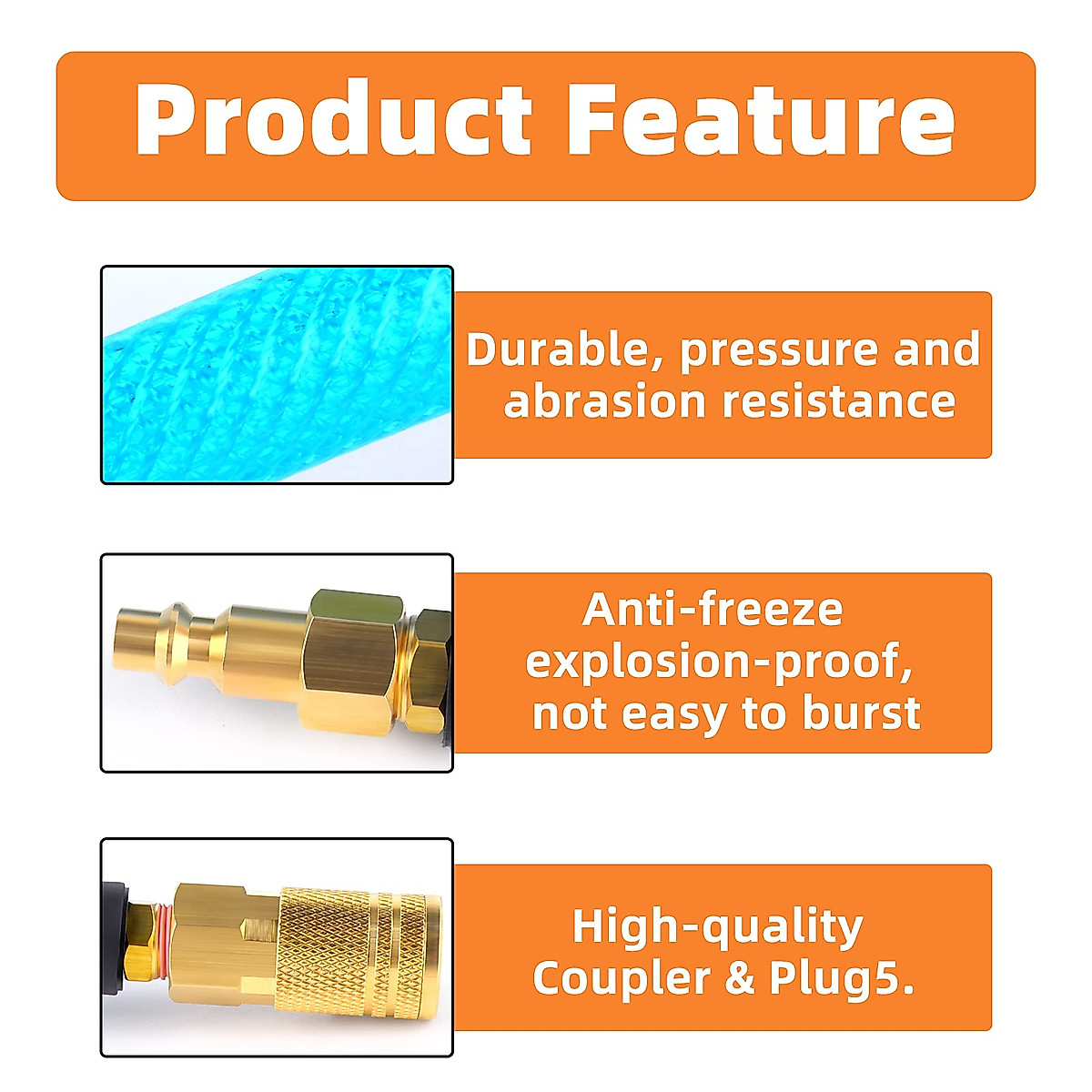 GASHER 1/4'' x 100FT Polyurethane Air Hose, Maximum Working Pressure 300PSI,Composed of Brass And Blue PU hose, Easy to Install