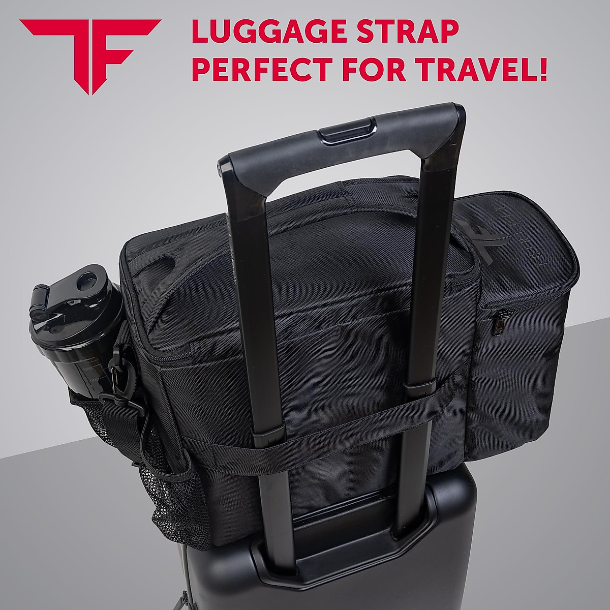 ThinkFit Large Black Meal Prep Lunch Bag, 8 Portion Control Containers, Pill Dispenser, Shaker Cup & 2 XL Reusable Ice Packs