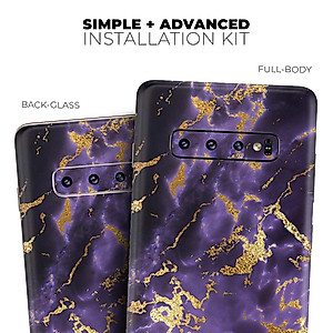 DesignSkinz Purple Marble & Digital Gold Foil V4 Protective Vinyl Decal Wrap Skin Cover Compatible with The Samsung Galaxy S20 (Screen Trim & Back Glass Skin)