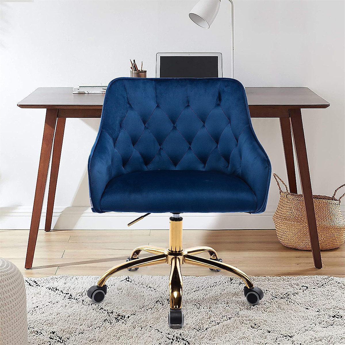 FIVESHOW Swivel Shell Chair for Living Room/Bed Room, Modern Leisure Office Chair,Height Adjustable (Navy)