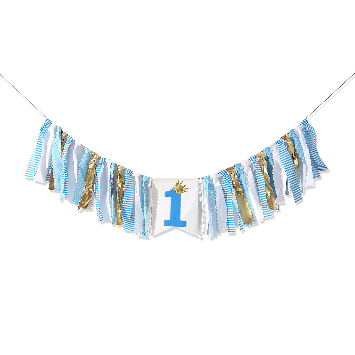 YESSWL 1st Birthday High Chair Banner - Baby Boy First Birthday Decorations High Chair Banner, One Birthday Party Decorations for Rag Tie Fabric Garland, Cake Smash Photo Booth Props Party Supplies((blue High Chair Banner)