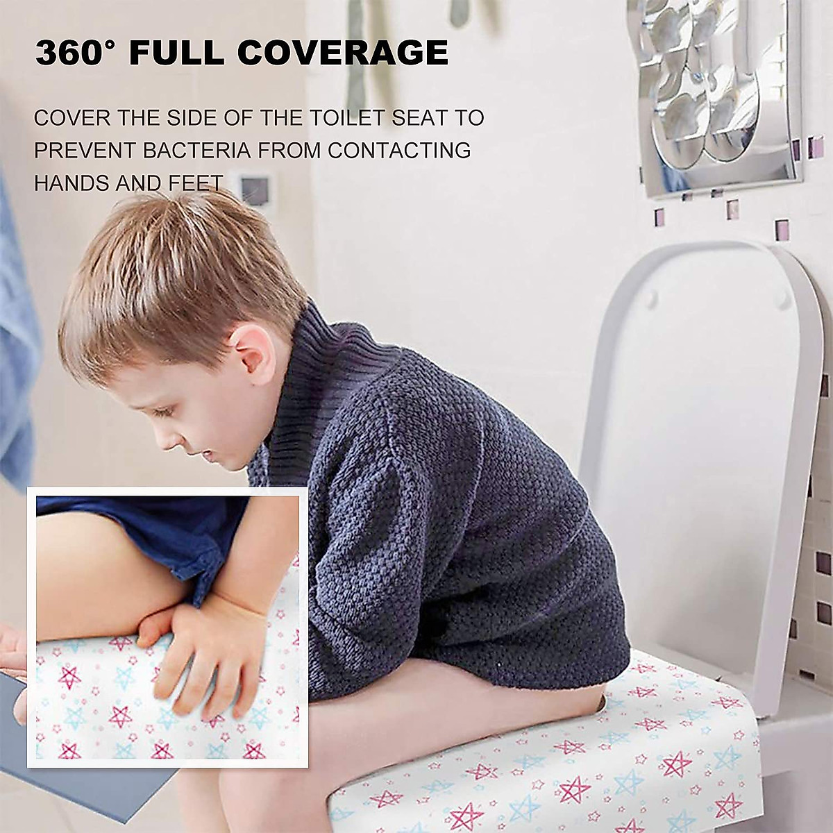 Toilet Seat Covers Disposable -24 Pack XL-Potty Training Toilet,Individually Wrapped Waterproof Potty Shields and Road Public Toilet,Non Slip Toddler Potty Training Seat Covers for Kids