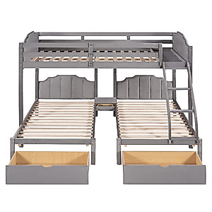 Bellemave Triple Bunk Beds Full Over Two Twin Bunk Bed with Storage Drawers Velvet Upholstered 3 Beds Bunk Bed for Adults Kids Teens Boys Girls, Gray