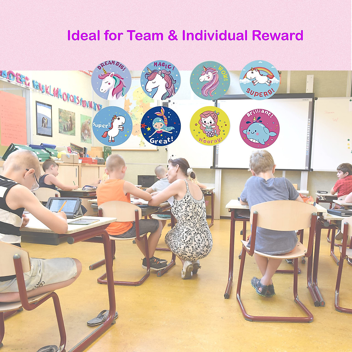 PMCDS2G Reward Stickers for Kids 1inch 500pcs Per Roll Unicorn Cartoon Design Easy Carried Incentive Sticker Supplies for Teachers and Mothers