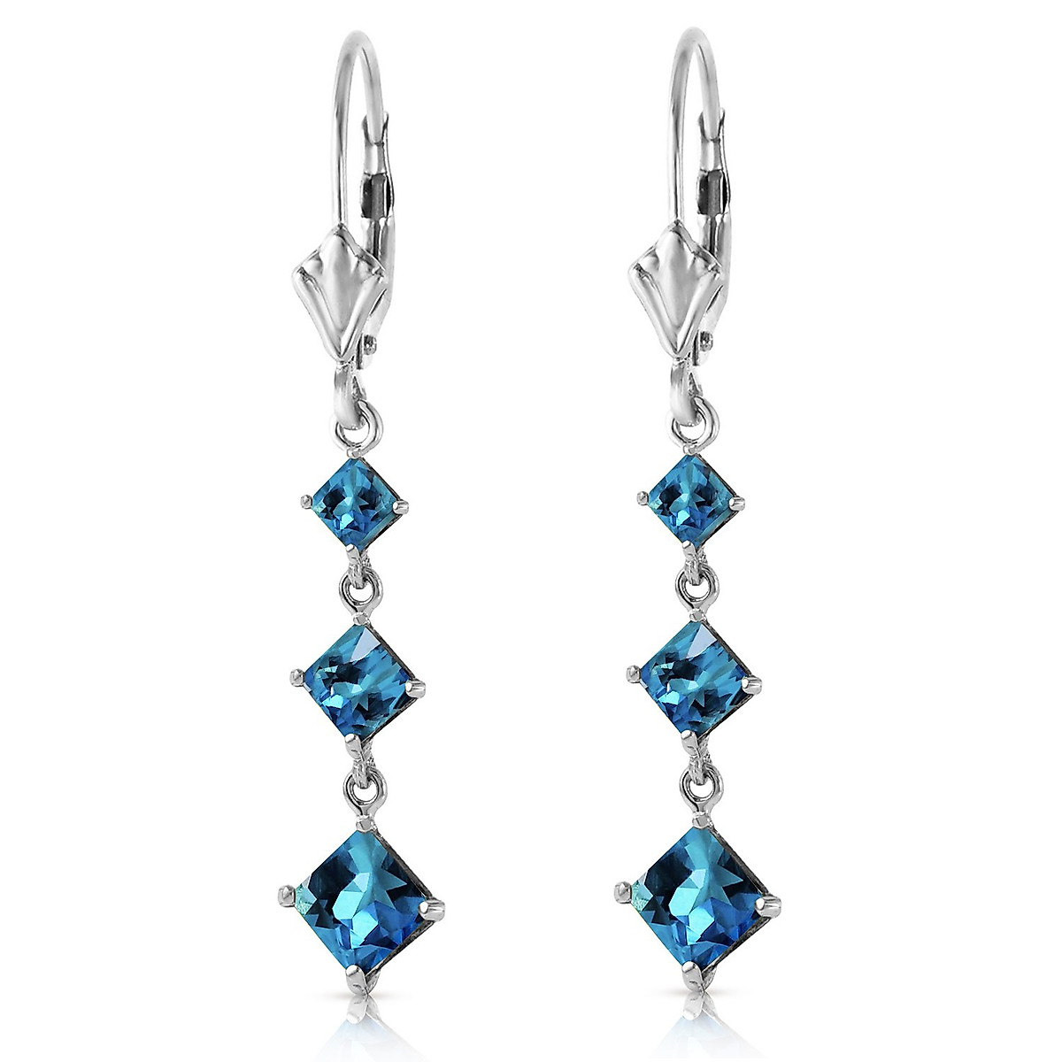 4.79 Carat 14k Solid White Gold Dangling Blue Topaz Earrings